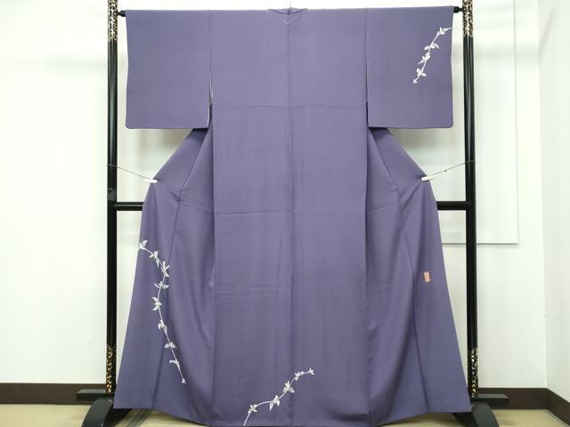 平和屋本店■極上　本加賀友禅作家　由水煌人　訪問着　草花文　藤煤竹色地　逸品　CZAA3398s5