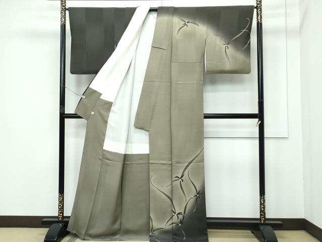 平和屋本店■極上　京都の名門ブランド　銀花仙　訪問着　草花文　暈し染め　藍媚茶色地　逸品　CZAA3439s5 平和屋本店□極上 京都の名門ブランド 銀花仙 訪問着 草花文