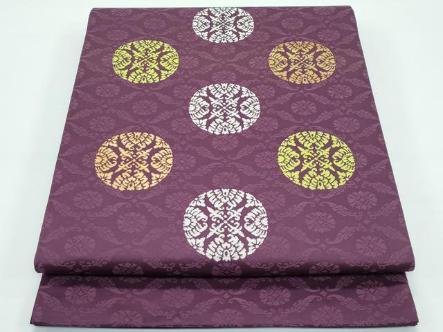 平和屋着物■極上　龍村晋謹製　太鼓柄袋帯　熊野臥蝶丸文錦　金糸　紫鳶色地　逸品　未使用　CZAA3456s5