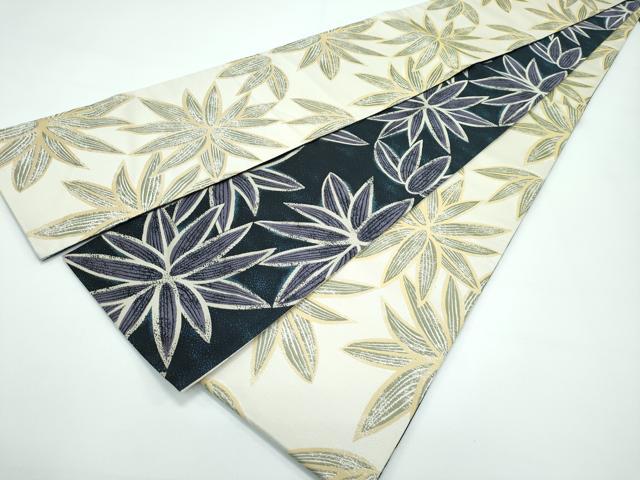 平和屋着物■極上　西陣　木野織物　菱屋善兵衛謹製　両面　半幅帯　昼夜　笹　逸品　未使用　CZAA3474s5