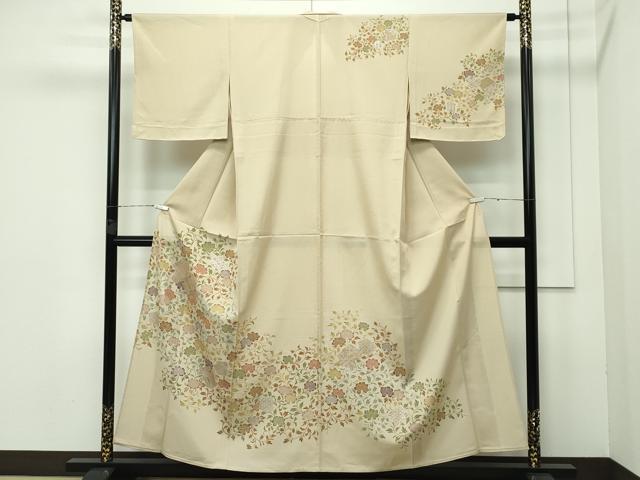 平和屋着物■極上　夏物　訪問着　絽　型染め　更紗唐草文　銀彩　榛色地　逸品　未使用　CZAA3542s5