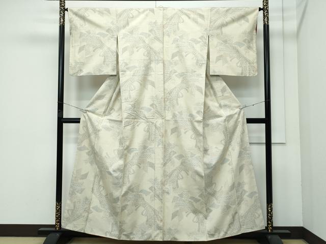 平和屋着物■極上　結城紬　100亀甲　束ね熨斗吉祥文　砥の粉色地　逸品　CZAA3568s5