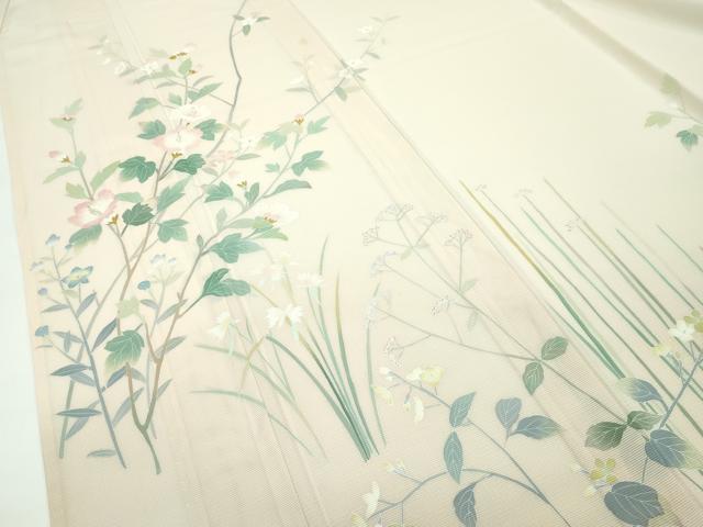 平和屋着物□極上 夏物 訪問着 絽 草花文 浅黄色地 逸品 未