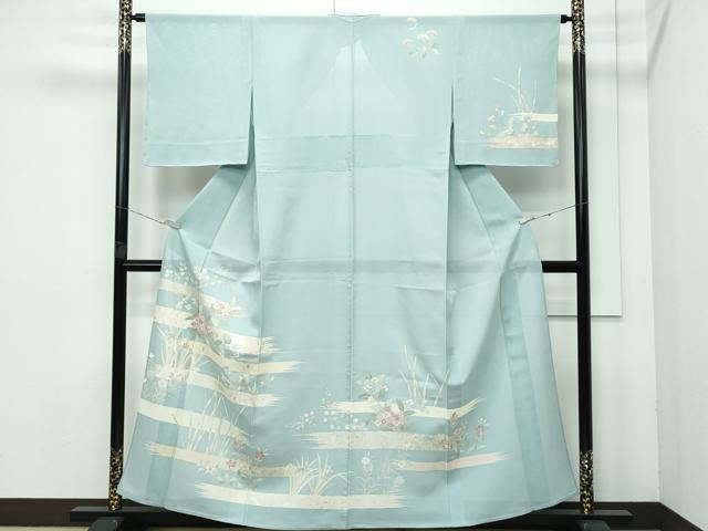 平和屋着物■極上　夏物　訪問着　絽　草花霞文　銀彩　青白橡色地　逸品　未使用　CZAA3571s5