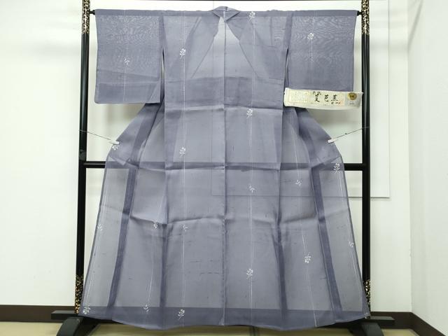 平和屋着物■極上　夏物　絹芭蕉　夏芭蕉　伝統工芸士　白川貞夫　草花文　紫鼠色地　十日町白新染織謹製　証紙付き　逸品　CZAA3639s5