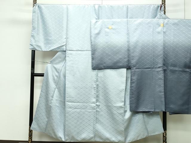 平和屋着物■極上　男性　色無地　紋付き羽織セット　キングサイズ　千草鼠色　花菱地紋　舞台衣装　洗える着物　逸品　CZAA3642s5