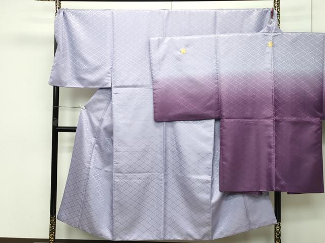 平和屋着物■極上　男性　色無地　紋付き羽織セット　キングサイズ　源氏鼠色地　花菱地紋　舞台衣装　洗える着物　逸品　CZAA3643s5