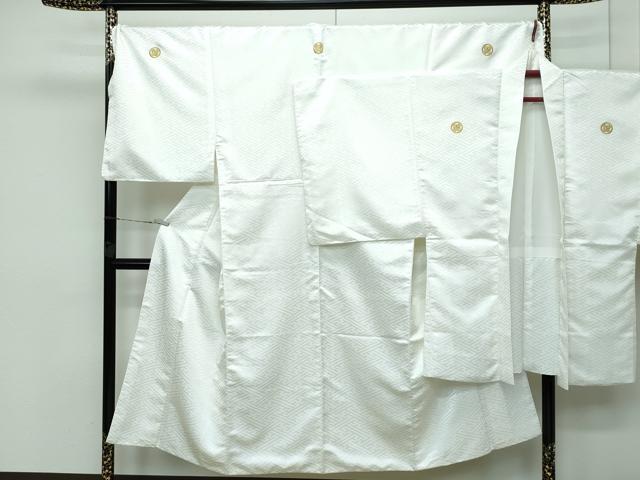 平和屋着物■極上　男性　色紋付　羽織セット　キングサイズ　白地　花菱地紋　舞台衣装　洗える着物　逸品　CZAA3646s5