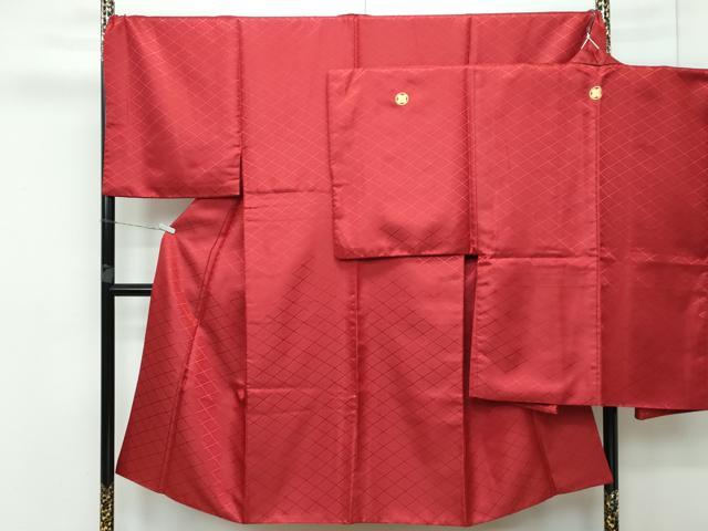 平和屋着物■極上　男性　色無地　紋付き羽織セット　キングサイズ　紅海老茶色地　花菱地紋　舞台衣装　洗える着物　逸品　CZAA3650s5