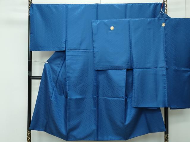 平和屋着物■極上　男性　色無地　紋付き羽織セット　紺鼠色地　花菱地紋　舞台衣装　洗える着物　逸品　CZAA3656s5