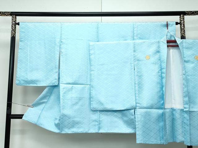 平和屋着物■極上　男性　袴下着物　紋付き羽織セット　舞台衣装　花菱地紋　水色　洗える着物　逸品　CZAA3664s5
