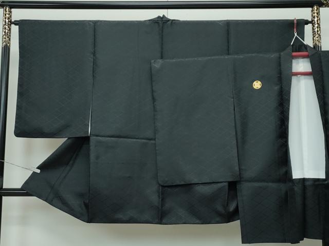 平和屋着物■極上　男性　袴下着物　紋付き羽織セット　花菱地紋　黒地　舞台衣装　洗える着物　逸品　CZAA3666s5