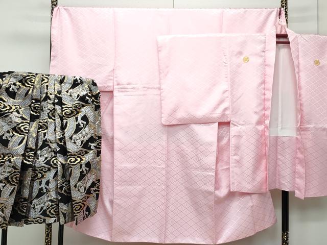 平和屋着物■極上　男性　色無地　紋付き羽織・行灯袴セット　水柿色地　舞台衣装　成人式　洗える着物　逸品　CZAA3673s5