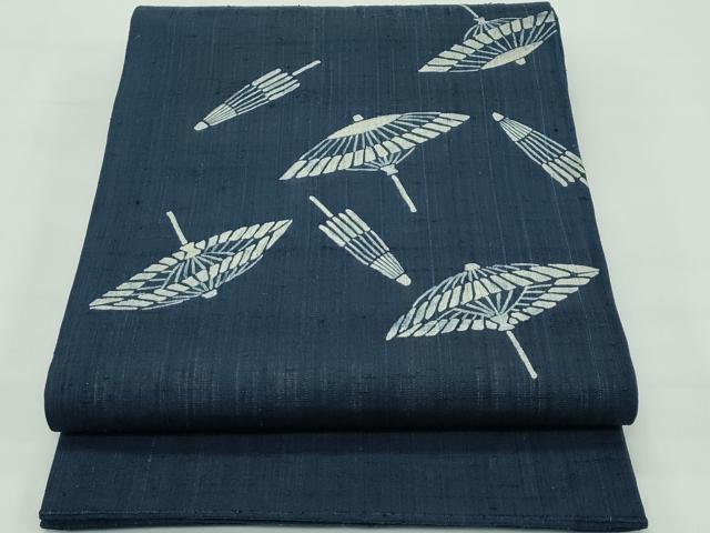 平和屋着物■極上　太鼓柄袋帯　生紬　本藍　番傘　逸品　CZAA3676s5