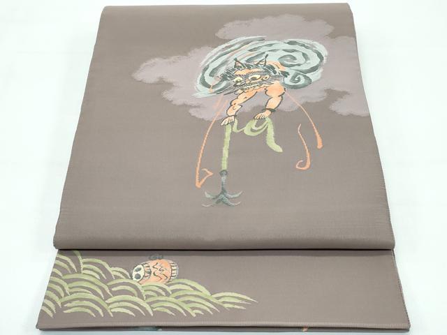 平和屋着物■極上　太鼓柄袋帯　綴れ　大津絵十種　雷公の太鼓釣　鬼　空五倍子色地　逸品　CZAA3685s5