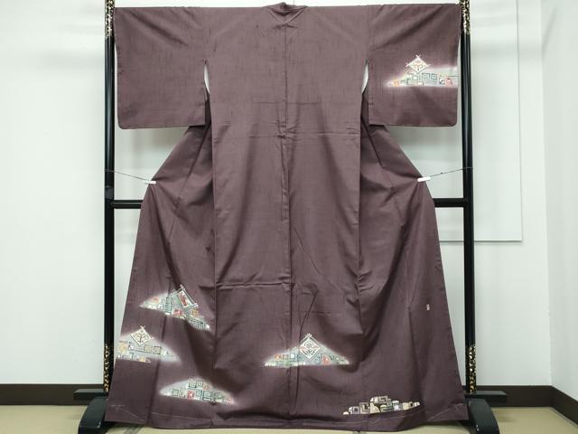 平和屋着物■極上　京加賀友禅　百貫石峰　訪問着　紬地　有栖川　煤竹色地　逸品　未使用　CZAA3701s5