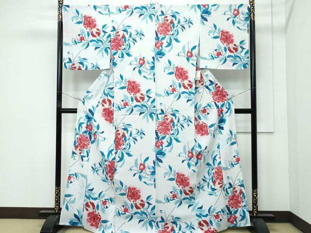 平和屋着物■極上　夏物　撫松庵　小紋・浴衣兼用　セオアルファ　ざくろ　柳鼠色地　洗える着物　逸品　未使用　CZAA3710s5