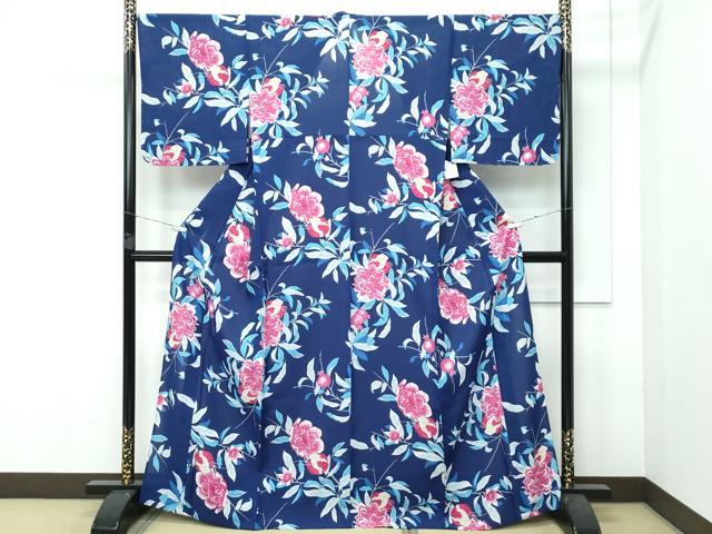 平和屋着物■極上　夏物　撫松庵　小紋・浴衣兼用　セオアルファ　ざくろ　青褐色地　洗える着物　逸品　未使用　CZAA3712s5