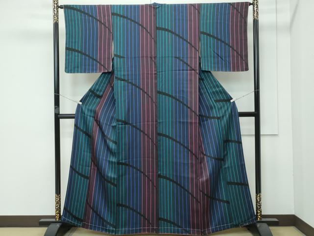 平和屋着物■極上　小紋　幾何学文様　黒地　三越扱い　逸品　未使用　CZAA3751s5