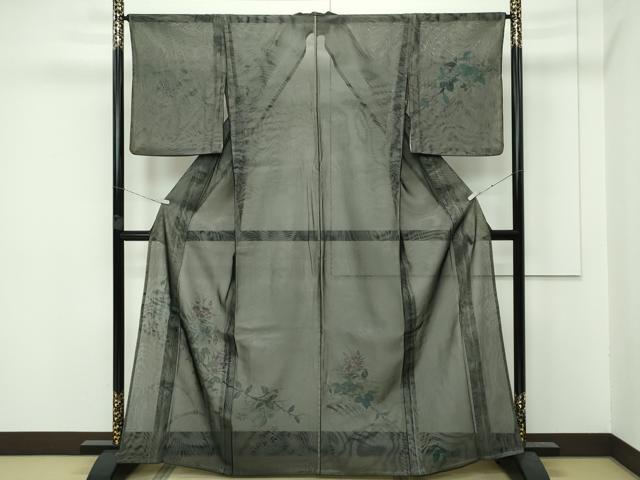 平和屋着物■極上　訪問着　無双　紗袷　紗×紗　手描き　草花文　黒地　金彩　逸品　CZAA3775s5