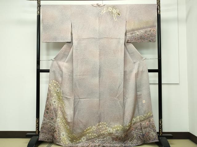 平和屋着物■希少　辻が花染織作家　功刀稔國　久保田一竹の弟子　訪問着　単衣　絞り　金通し地　逸品　CZAA3780s5