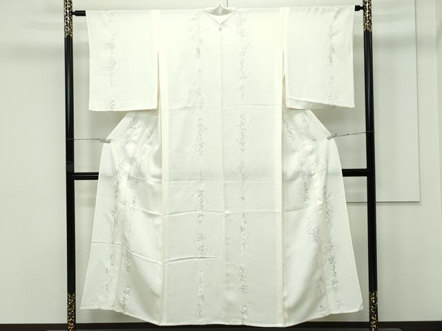 平和屋着物■極上　小紋　単衣　総刺繍　秋草文　銀糸　砂色地　逸品　CZAA3796s5