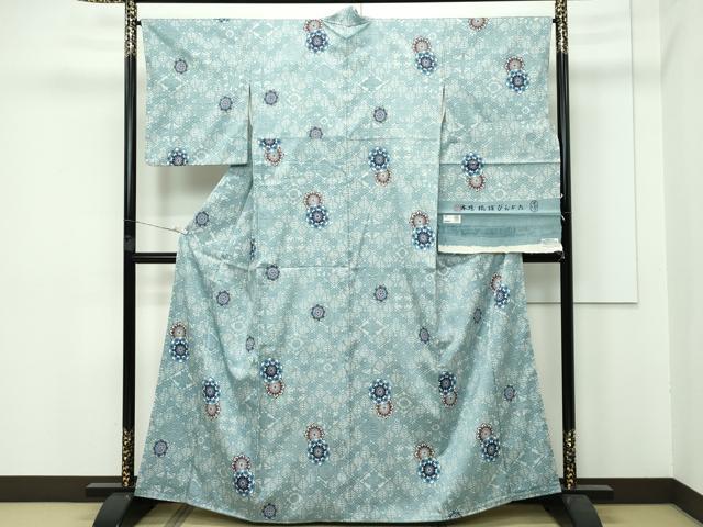 平和屋本店■最高級　城間栄順　本場琉球紅型　朧型　紬　正倉院花文　反端付き　逸品　未使用　CZAA3822s5