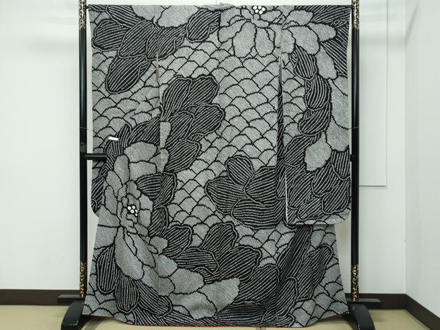 平和屋本店■極上　振袖　総絞り　牡丹　黒地　逸品　CZAA3867s5