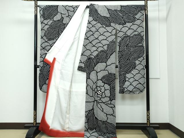 平和屋本店□極上 振袖 総絞り 牡丹 黒地 逸品 CZAA3867s5