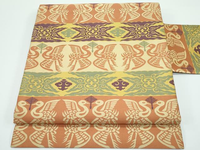 平和屋着物■極上　人間国宝　喜多川俵二・俵屋18代　有職織物　九寸名古屋帯　花喰い鳥　逸品　CZAA3876s5