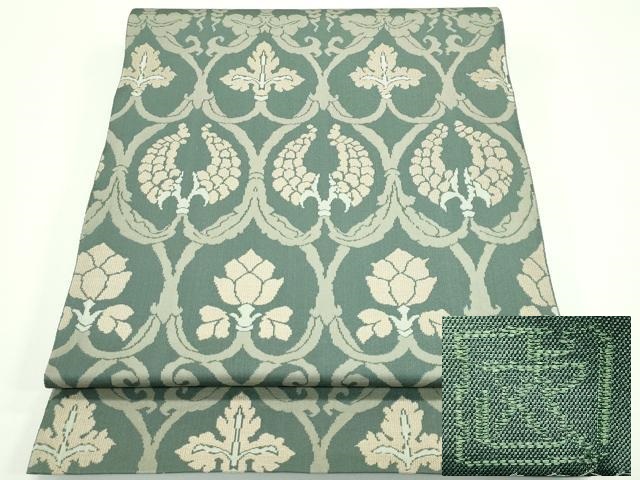 平和屋本店■最高級　人間国宝　北村武資　経錦　六通柄袋帯　花唐草文　金糸　柳煤竹色地　逸品　未使用　CZAA3887s5