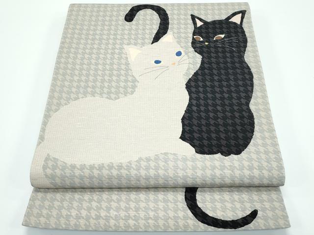 平和屋着物■極上　太鼓柄　京袋帯　猫　千鳥格子　逸品　CZAA3911s5