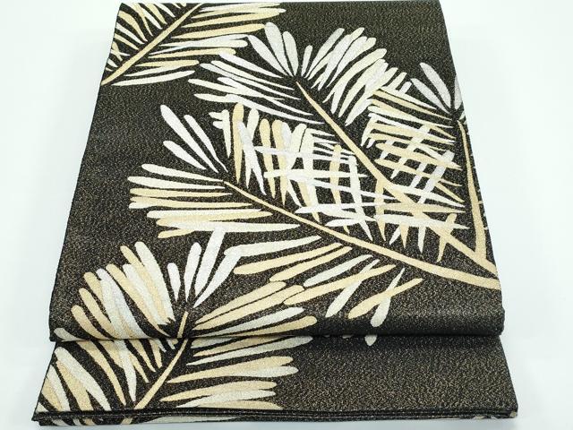 平和屋着物■極上　爪掻き本綴れ　六通柄袋帯　松葉　黒地　金銀糸　逸品　未使用　CZAA3913s5