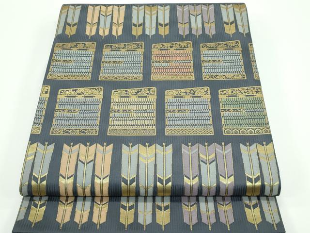 平和屋着物■極上　西陣織　陰山織物謹製　箔屋清兵衛　六通柄袋帯　草木染　色目鍼甲冑文　金糸　アイビーグレイ色地　逸品　CZAA3914s5