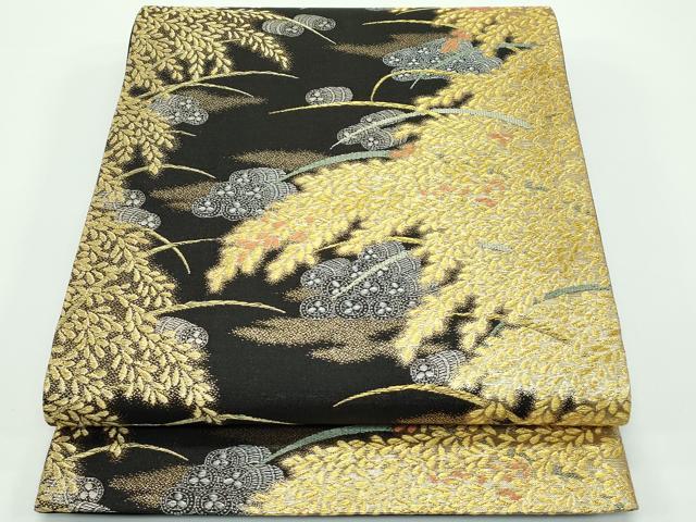 平和屋着物■極上　西陣　皇室　総理大臣献上作家　青木兄弟　六通柄袋帯　米百俵　黒地　金銀糸　逸品　未使用　CZAA3926s5