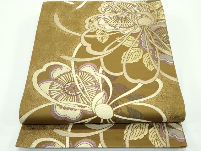 平和屋着物■極上　こむさでもーど・COMME CA DU MODE　六通柄袋帯　唐織　舞花文　桑染色地　逸品　未使用　CZAA3928s5