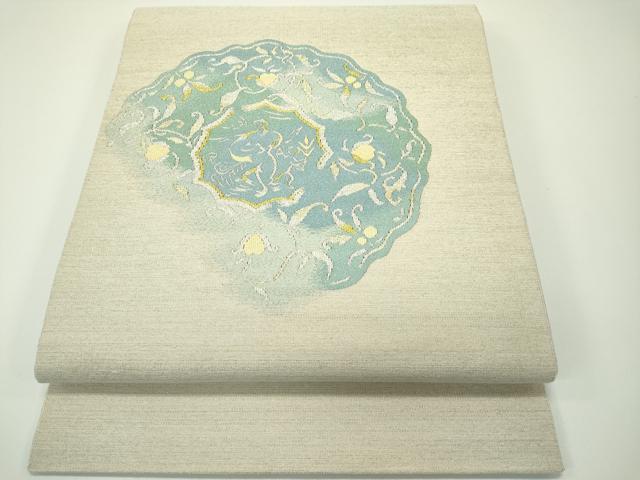 平和屋本店■極上　爪掻き本綴れ　西陣　川島織物　八寸名古屋帯　絵皿花鳥文　金銀糸　三越扱い　逸品　未使用　CZAA3946s5