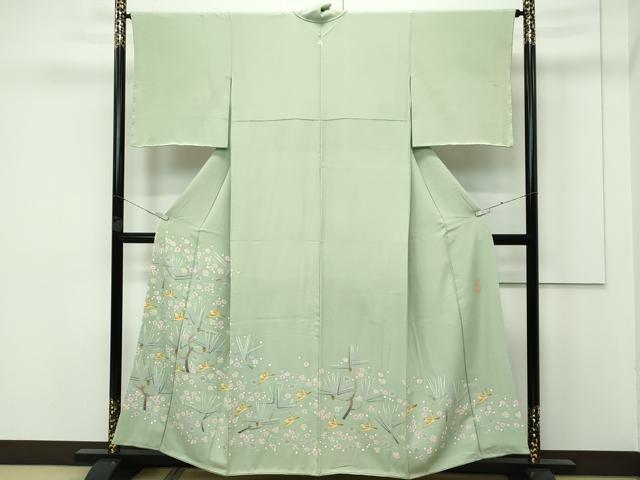 平和屋本店■極上　本加賀友禅作家　百貫華峰　色留袖　花鳥松文　柳茶色地　逸品　CZAA3951s5