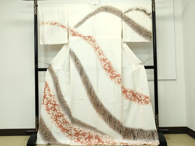 平和屋本店■極上 十日町 名門 滝泰謹製 訪問着 単衣 絞り 中国三大刺繍 相良刺繍 草花文 暈し染め 金銀糸 鳥の子色地 逸品 CZAA3953s5