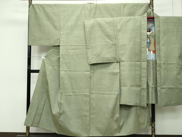 平和屋着物■極上　男性　紬　アンサンブル　色無地　鶸茶色　逸品　CZAA3962s5