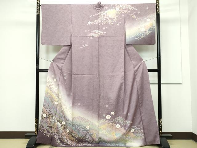 平和屋着物■極上　訪問着　絞り　舞花樹林文　暈し染め　金通し地　胡桃染色地　逸品　CZAA3988s5