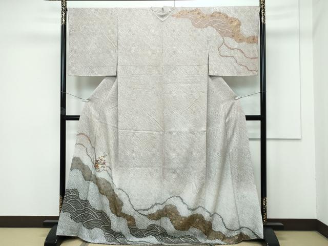 平和屋着物■極上　訪問着　総絞り　刺繍　立波草花文　金彩　逸品　CZAA4000s5