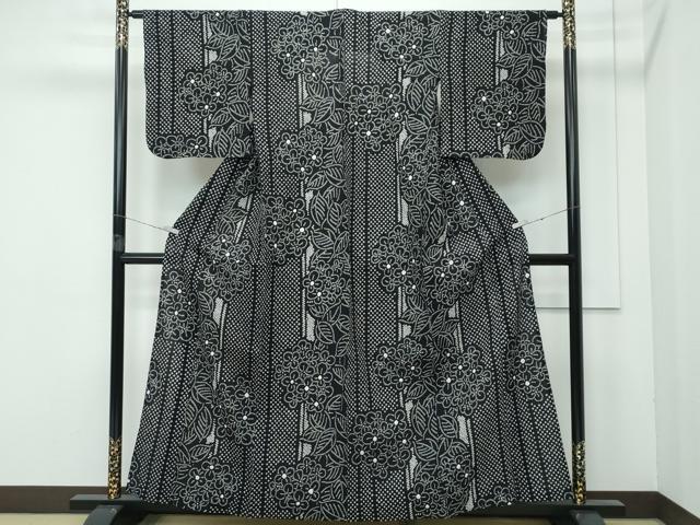 平和屋着物■極上　夏物　浴衣　有松鳴海絞り　草花間道　黒地　綿　逸品　CZAA4001s5