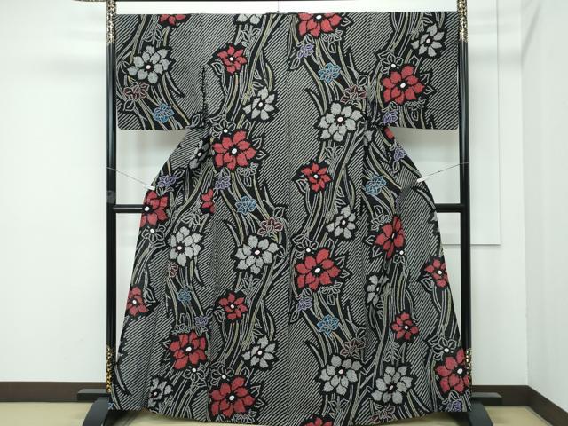 平和屋着物■極上　夏物　浴衣　有松鳴海絞り　草花文　黒地　綿　逸品　CZAA4015s5