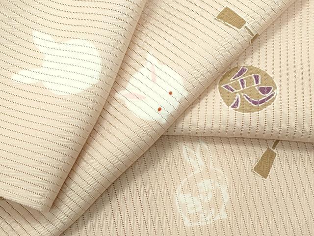 平和屋本店■極上　夏物　人形作家・ホリヒロシ　小紋　絽　花兎　薄香色地　逸品　未使用　CZAA4016s5