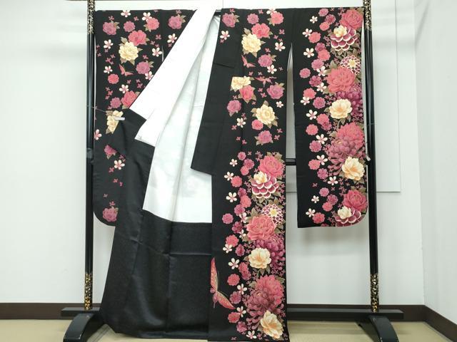 平和屋着物■極上　振袖　刺繍　花蝶文　黒地　金彩　逸品　CZAA4022s5 平和屋着物□極上 振袖 刺繍 花蝶文 黒地 金彩 逸品 CZAA4022s5