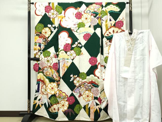 平和屋着物■極上　振袖・長襦袢セット　駒刺繍　松竹梅花文　金彩　半衿刺繍　逸品　CZAA4023s5