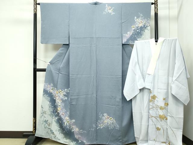 平和屋着物■極上　訪問着・長襦袢セット　作家物　黄金繭　草花文　暈し染め　金彩　やまと誂製　豆がら茶色地　逸品　CZAA4047s5