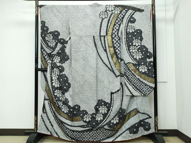 平和屋着物■極上　振袖　総絞り　熨斗菊文　黒地　金彩　やまと誂製　逸品　CZAA4048s5