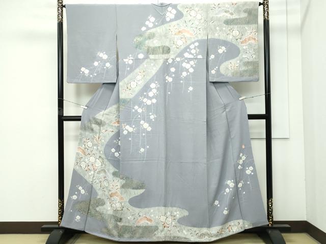 平和屋着物■極上　十日町　名門　滝泰謹製　訪問着　辻が花　絞り　金彩　桔梗鼠色地　逸品　CZAA4050s5